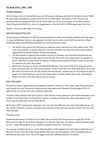 Edexcel Cold War - Berlin Blockade | Teaching Resources