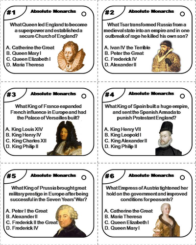 Absolute Monarchs Task Cards | Teaching Resources