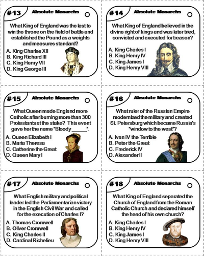 Absolute Monarchs Task Cards | Teaching Resources