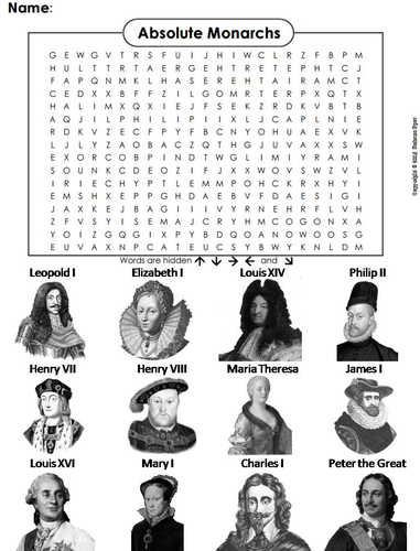 Absolute Monarchs Word Search | Teaching Resources