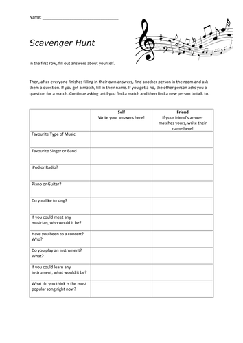 Music Scavenger Hunt | Teaching Resources