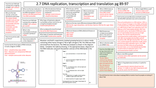 2.7 DNA replication, transcription and translation learning mat ...