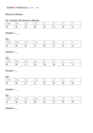 Denary to Binary Conversion (worksheets) | Teaching Resources