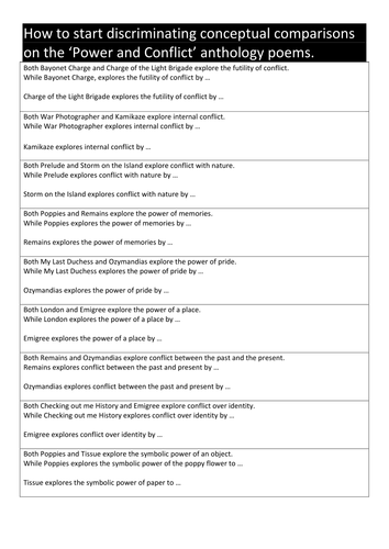 Comparing Power and Conflict Poems | Teaching Resources
