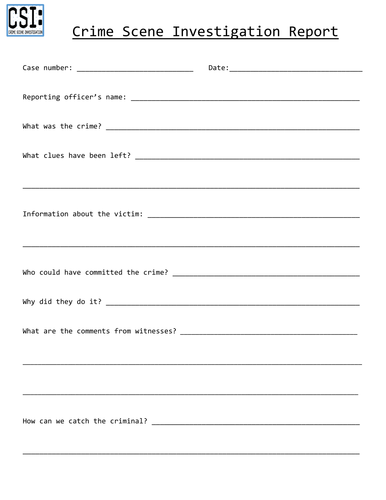Crime Scene Investigation report sheet aimed at lower ability Y5 ...