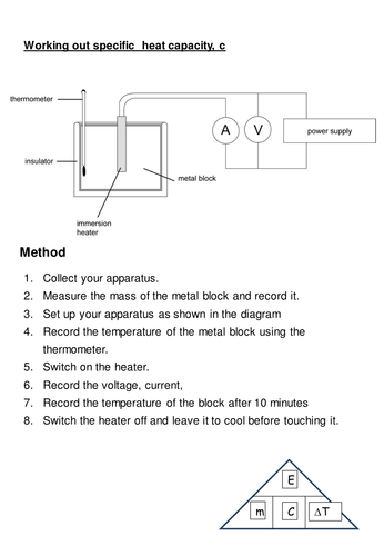 Specific Heat Capacity worksheet for required practical. | Teaching ...