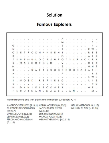 Famous World Explorers Word Search | Teaching Resources