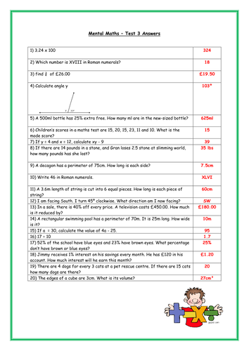 Year 5/6 Mental Maths Tests | Teaching Resources