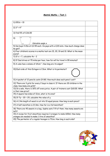 Year 5/6 Mental Maths Tests | Teaching Resources