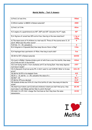Year 5/6 Mental Maths Tests | Teaching Resources