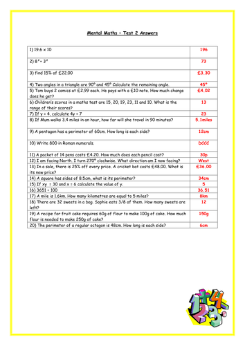 Year 5/6 Mental Maths Tests | Teaching Resources