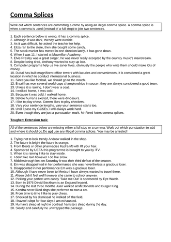 Add commas to separate clauses in complex sentences. | Teaching Resources