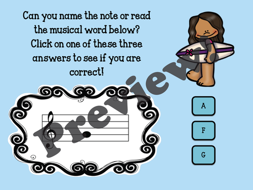 Surf's Up! Interactive Music Note Reading Game | Teaching Resources