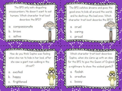 The BFG Task Cards - Character Traits, Physical Traits and Feelings ...