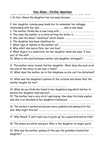 Your Shoes Comprehension questions | Teaching Resources