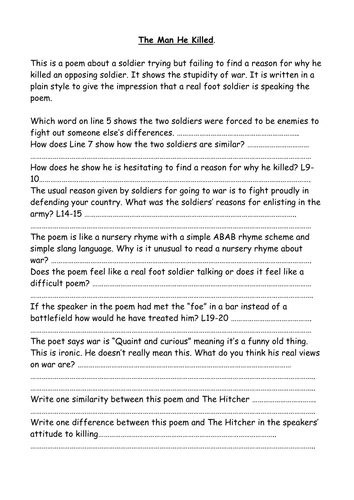 The Man he Killed Comprehension | Teaching Resources