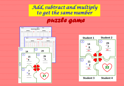 Addition , Subtraction, Multiplication- Puzzle game | Teaching Resources
