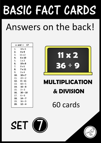 Math Basic Fact Cards – Set 7 – Multiplication and Division | Teaching ...