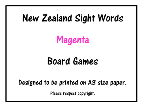 New Zealand Sight Words – Magenta Board Games | Teaching Resources