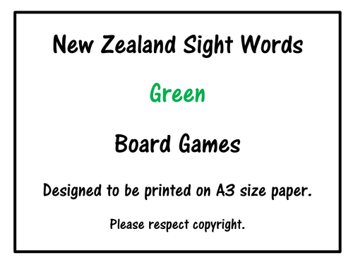 New Zealand Sight Words – Green Board Games | Teaching Resources