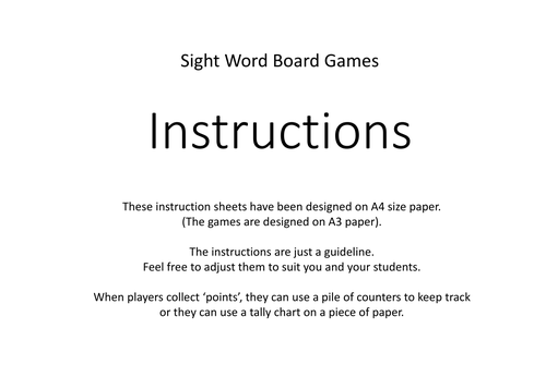 New Zealand Sight Words – Green Board Games | Teaching Resources