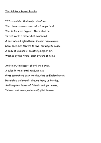 KS3 War Poetry 'The Soldier' | Teaching Resources