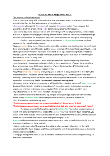 Religious Studies Philosophy of Religion A* level GCSE notes AQA ...