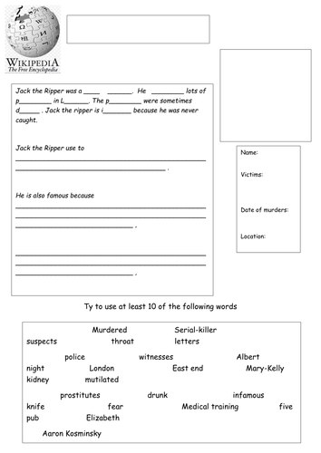 Four lesson Jack the Ripper EAL/SEN pack | Teaching Resources