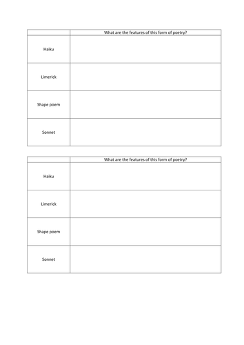 Introduction to poetry form - poems - haiku - limerick - shape - sonnet ...