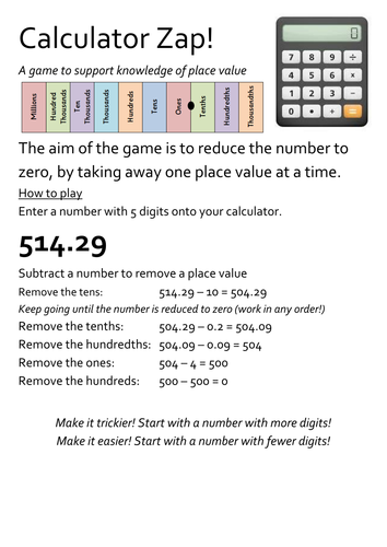 Calculator Zap! A game to promote place value knowledge | Teaching ...