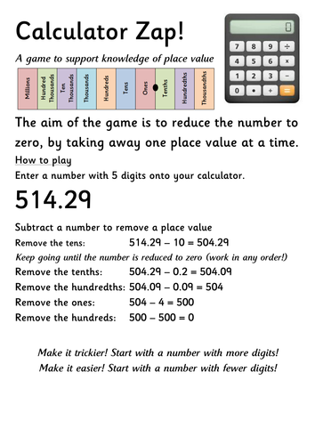 Calculator Zap! A game to promote place value knowledge | Teaching ...