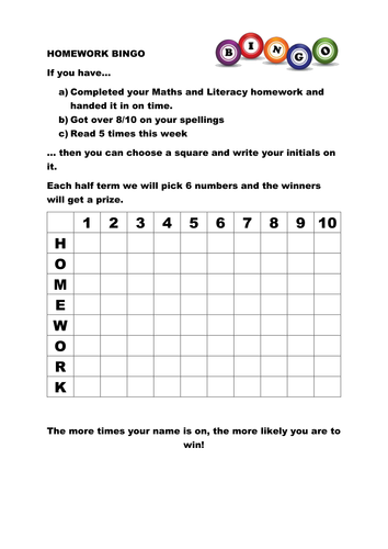 Homework Bingo | Teaching Resources