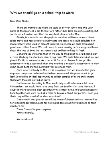 Why we should go on a school trip to Mars - persuasive text example and ...