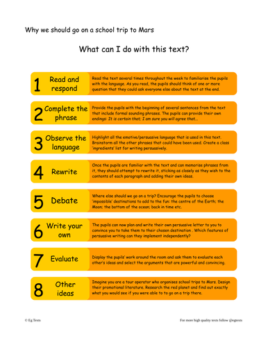 Why we should go on a school trip to Mars - persuasive text example and ...