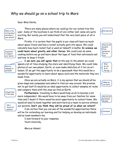 Why we should go on a school trip to Mars - persuasive text example and ...