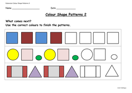 2D Shape Repeated Pattern/Colour, Presentation, Worksheet/Cut-Paste ...
