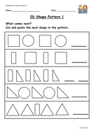 2D Shape Repeated Pattern/Colour, Presentation, Worksheet/Cut-Paste ...