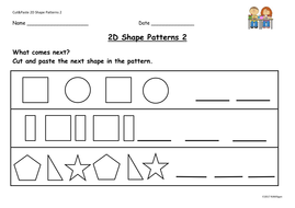 2D Shape Repeated Pattern/Colour, Presentation, Worksheet/Cut-Paste ...