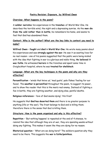 GCSE English Literature Poetry Revision Activity (edexcel) | Teaching ...