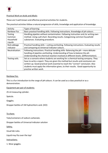 Practical work on acids and alkalis and pH scale - series of lessons ...