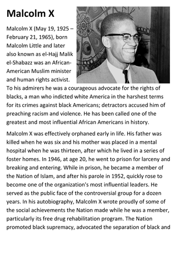 Malcolm X Handout | Teaching Resources