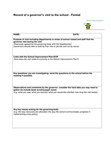 Record of Governors Visit | Teaching Resources