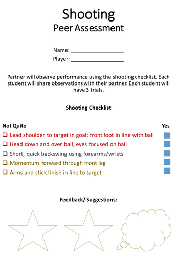 Hockey - Shooting Peer Assessment | Teaching Resources
