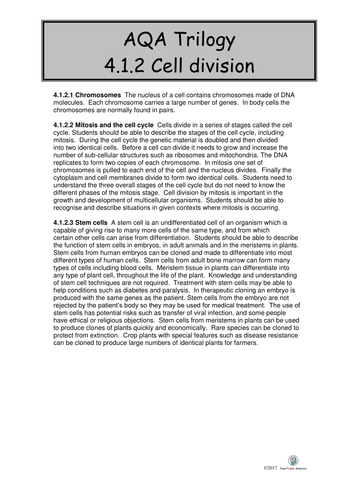 AQA Triology Cell Biology Topic Sheets | Teaching Resources