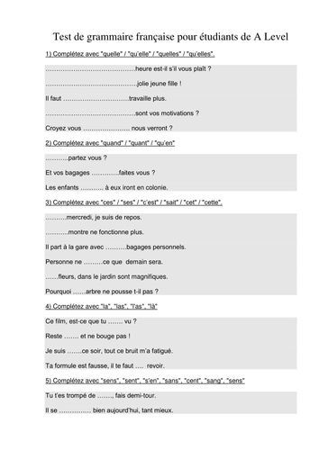 French A Level Grammar Revision Booklet with Test | Teaching Resources