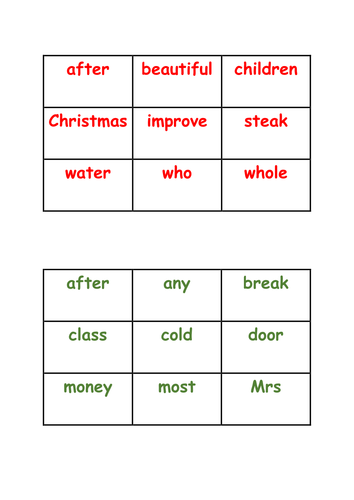 YEAR 2 COMMON EXCEPTION WORDS BINGO GAME | Teaching Resources