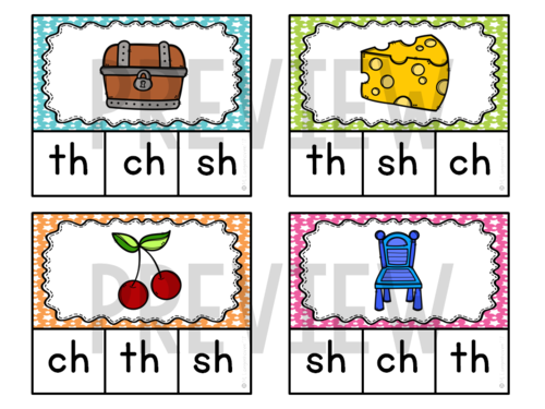 Beginning Digraphs Clip Cards (ch-, sh-, th-) | Teaching Resources
