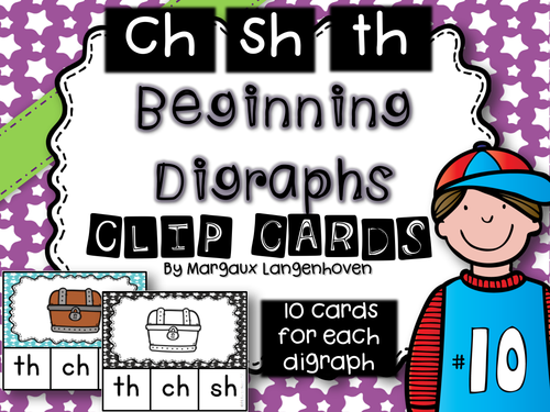 Beginning Digraphs Clip Cards (ch-, sh-, th-) | Teaching Resources