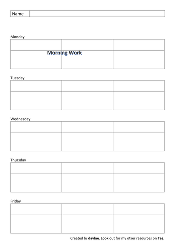 Blank Morning Work | Teaching Resources