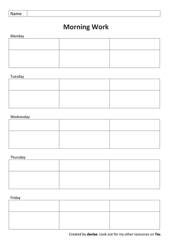 Blank Morning Work | Teaching Resources